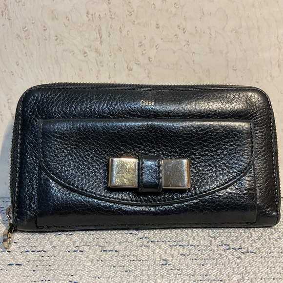 Chloe | Bags | Authentic Chloe Black Leather Portefeuille Ribbon Wallet ...